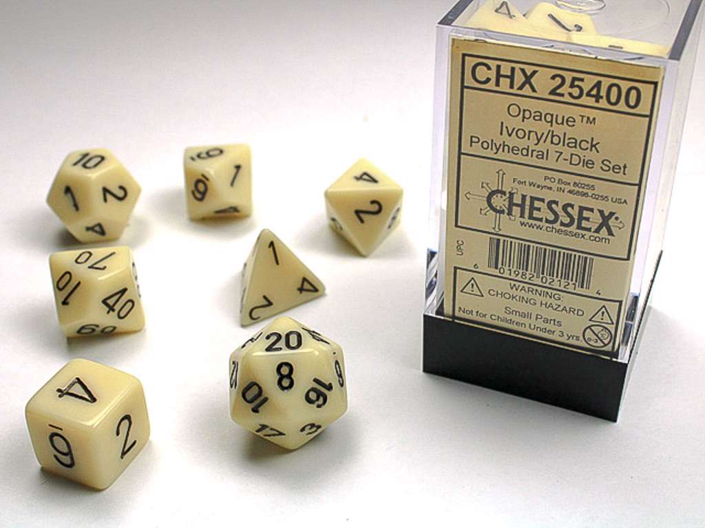 Køb Chessex 7-pak terninger til rollespil i Opaque Ivory/black hos ...